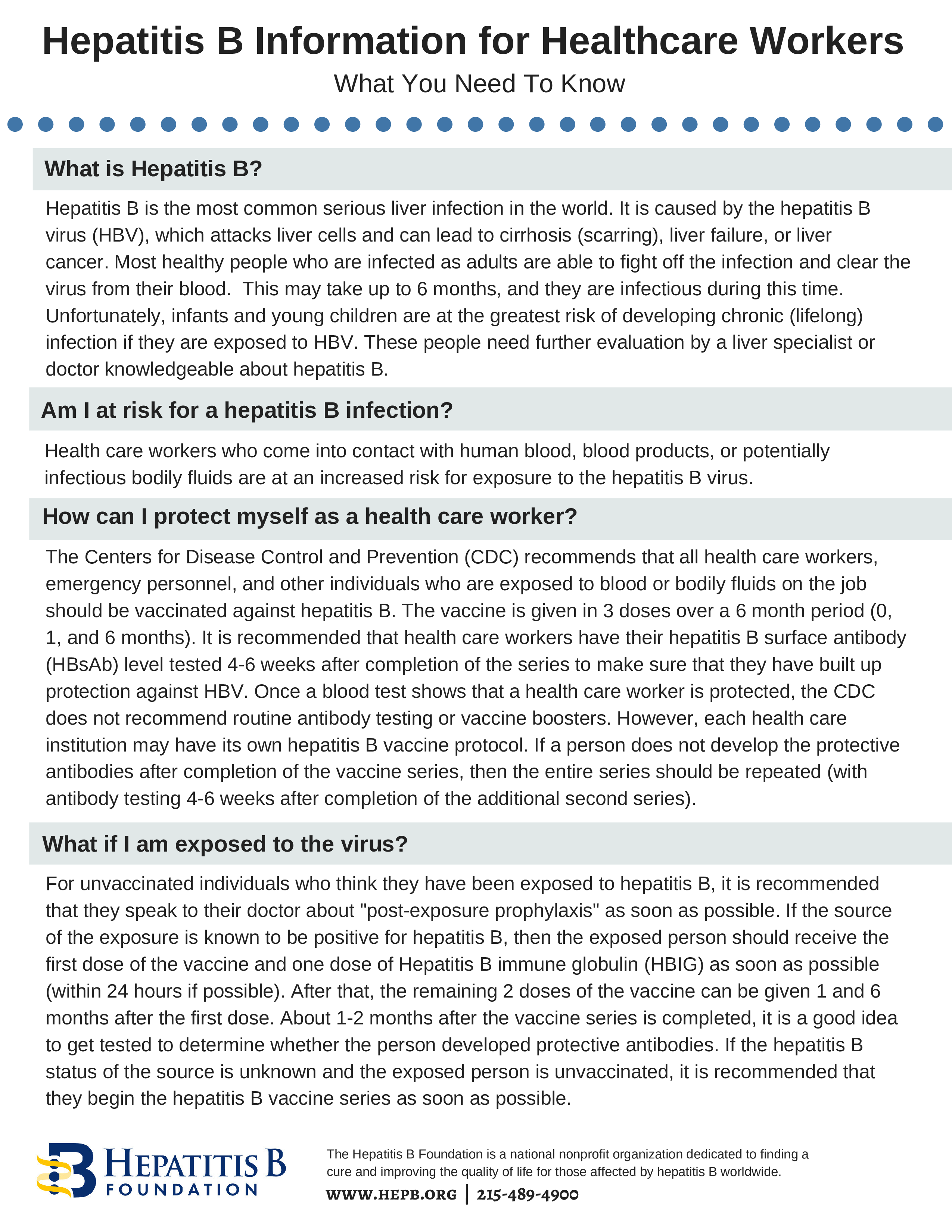 Factsheet: Hepatitis B Information for Health Care Providers | Vaccine Resource Hub